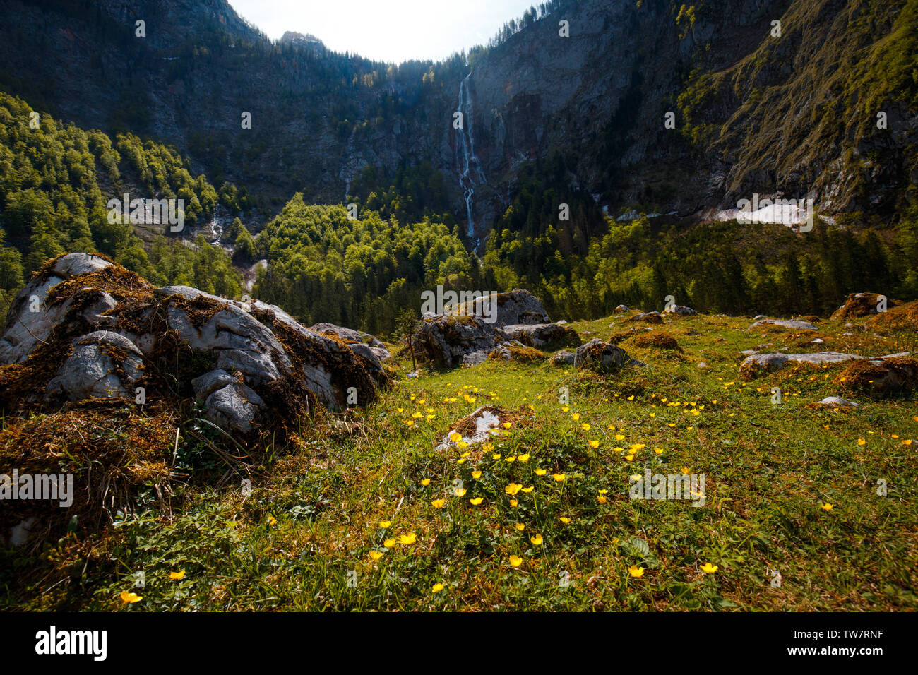 Roethbachfall waterfall in germany near lake Obersee in Bavaria in ...