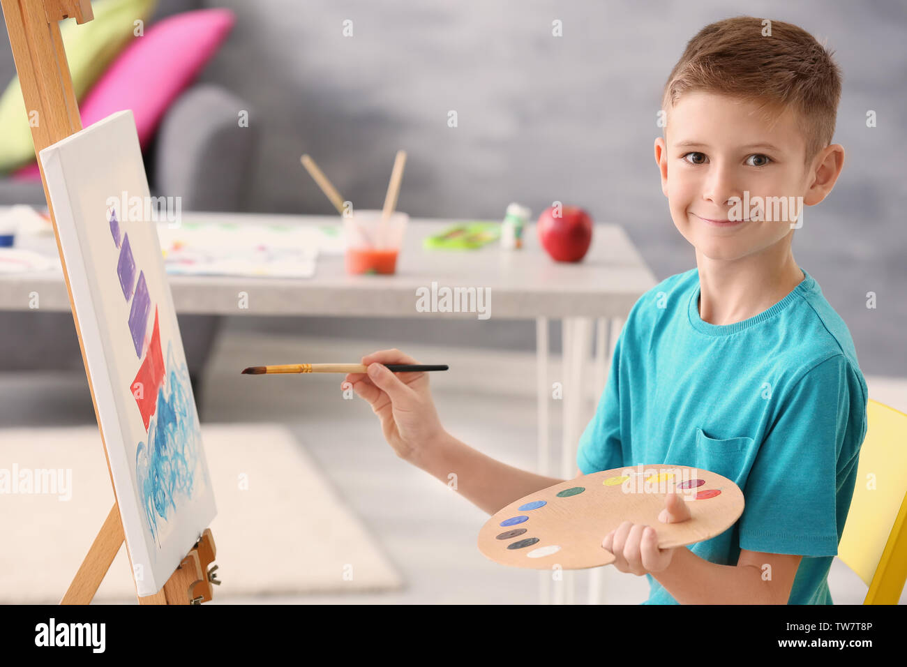 Little boy painting at home Stock Photo - Alamy