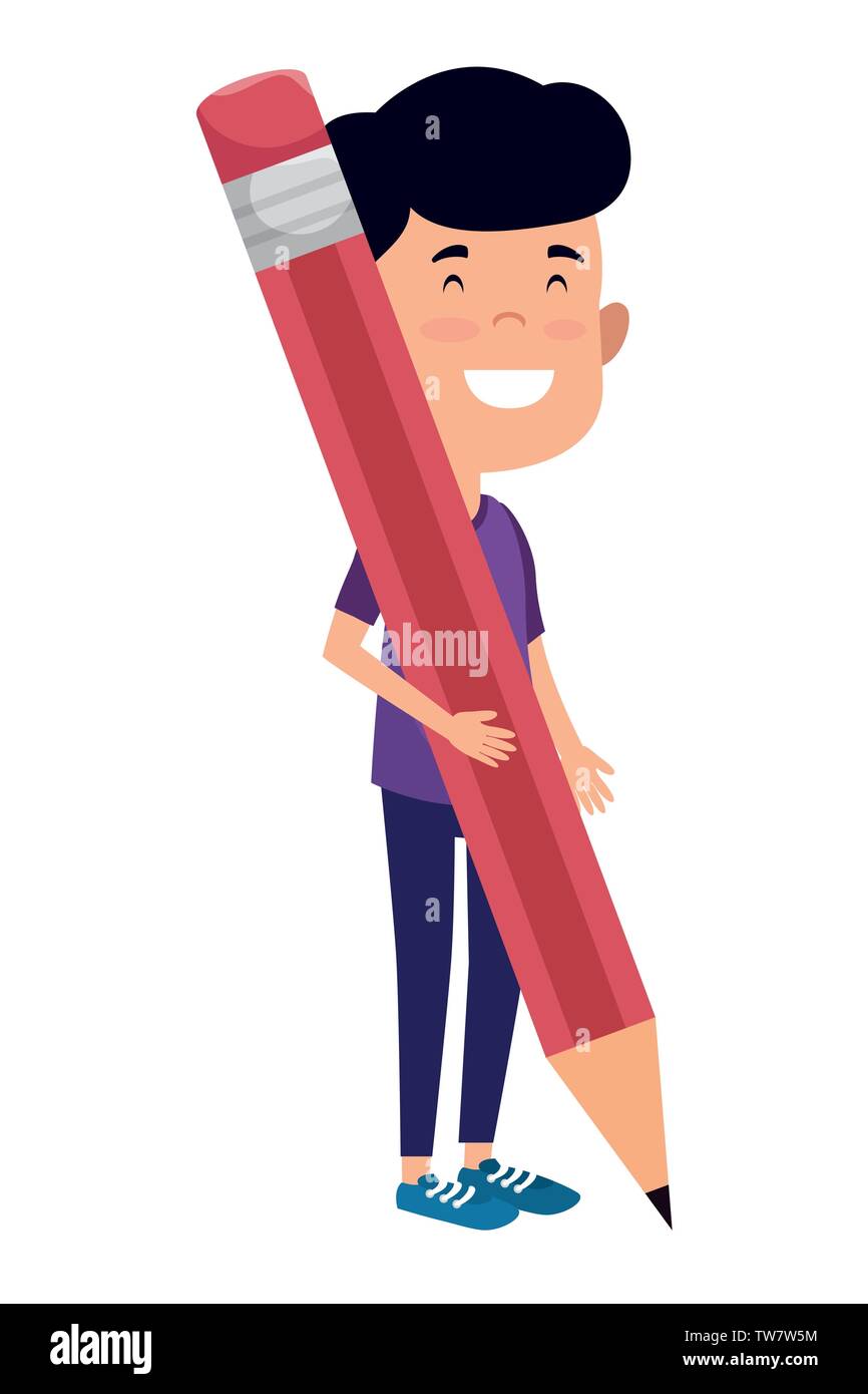 happy student boy writing with pencil Stock Vector Image & Art - Alamy