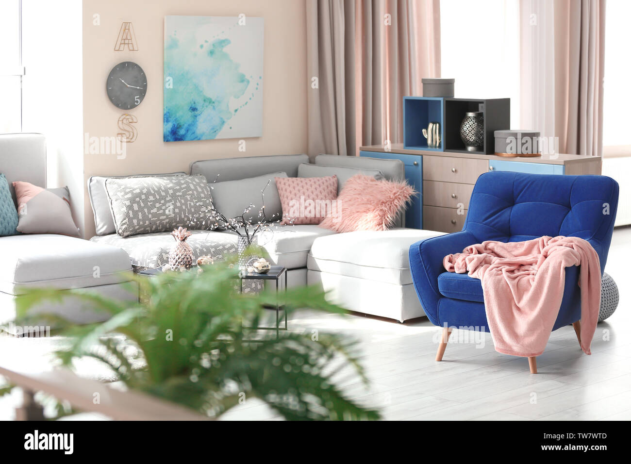 Design of modern living room with comfortable furniture Stock Photo - Alamy