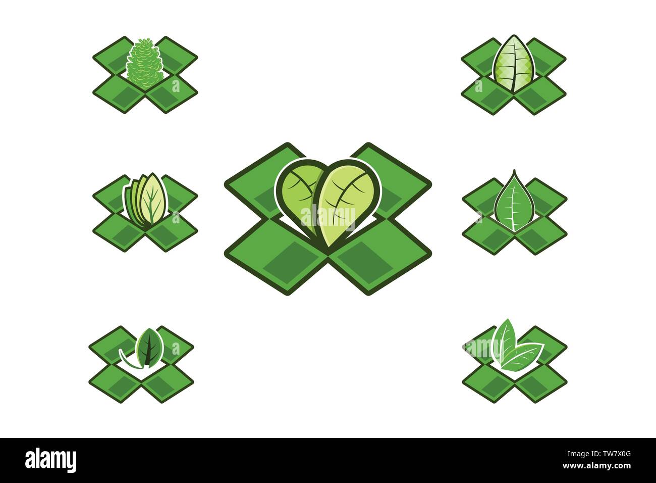 set box and leaf logo Designs Inspiration Isolated on White Background ...
