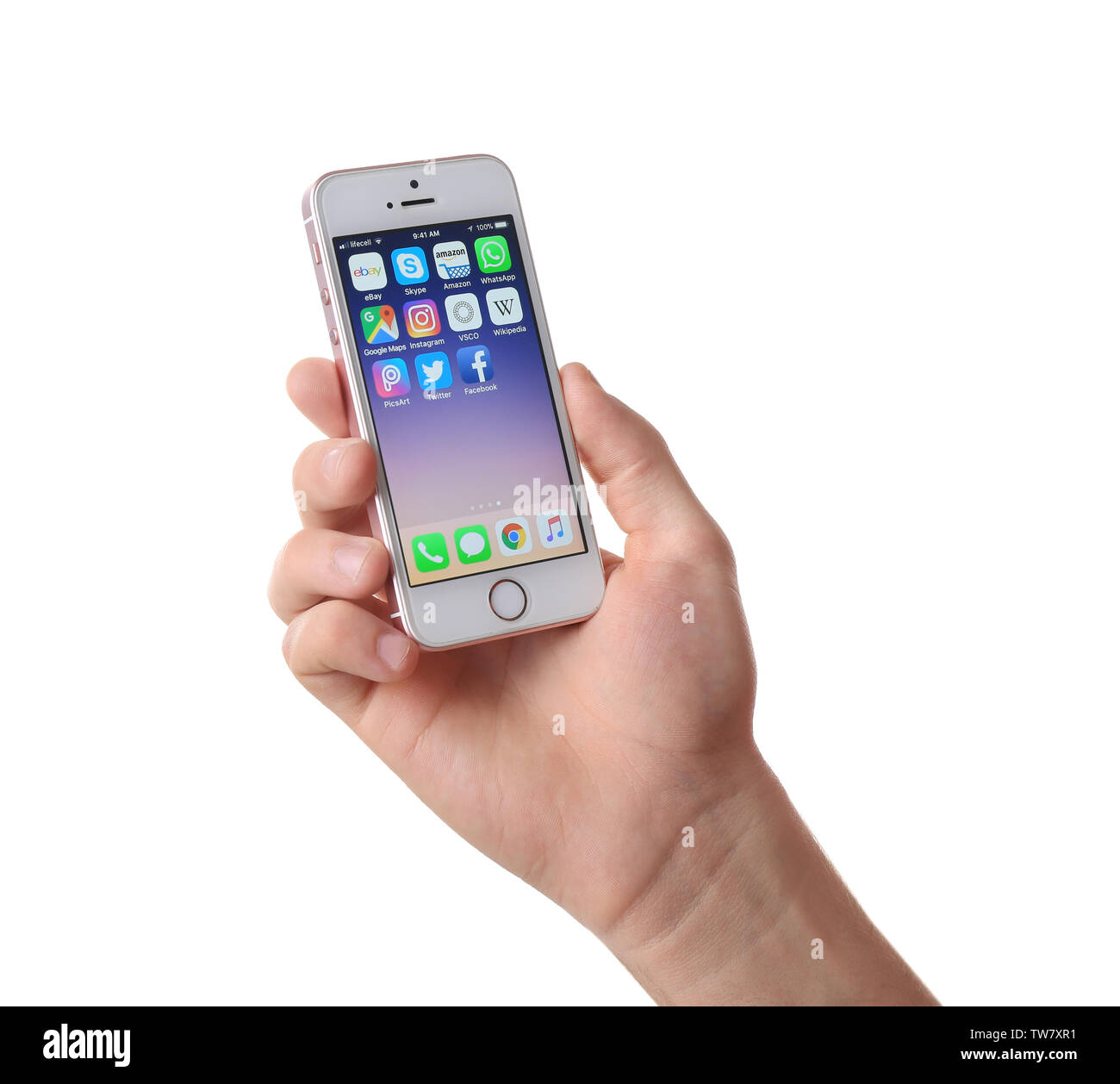 Social media icons phone display Cut Out Stock Images & Pictures - Alamy