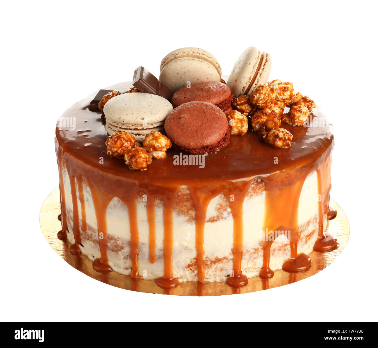 Delicious caramel cake, isolated on white Stock Photo - Alamy