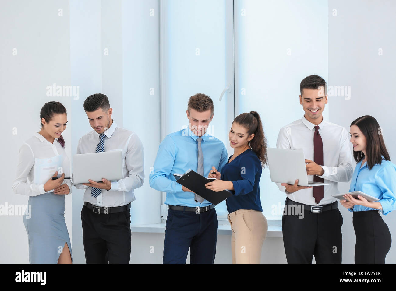 Team of young consulting experts on business meeting in office Stock ...