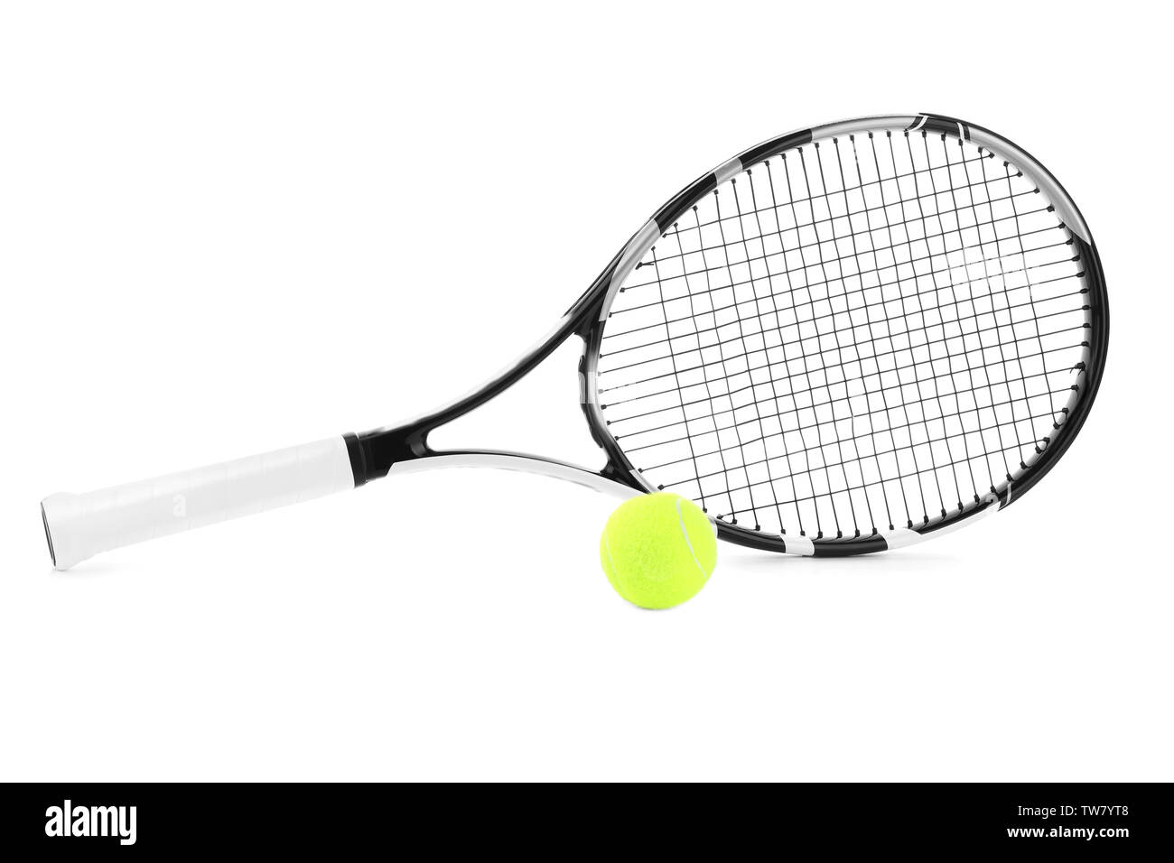 Tennis racket and ball on white background Stock Photo - Alamy