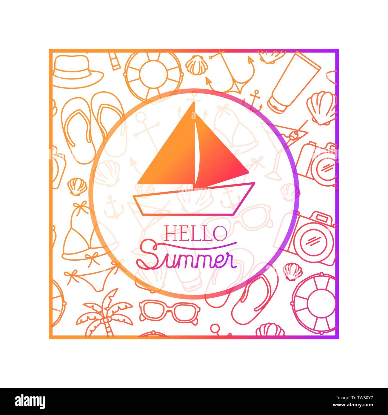 hello summer label with colorful image Stock Vector Image & Art - Alamy