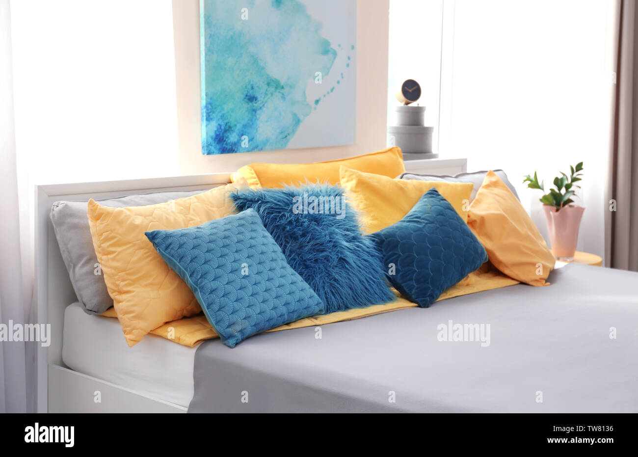 Beautiful modern bedroom interior Stock Photo - Alamy