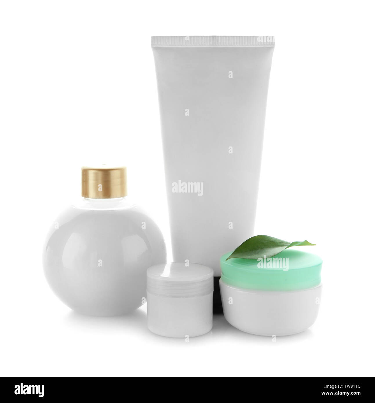 Composition with body cream on white background Stock Photo - Alamy