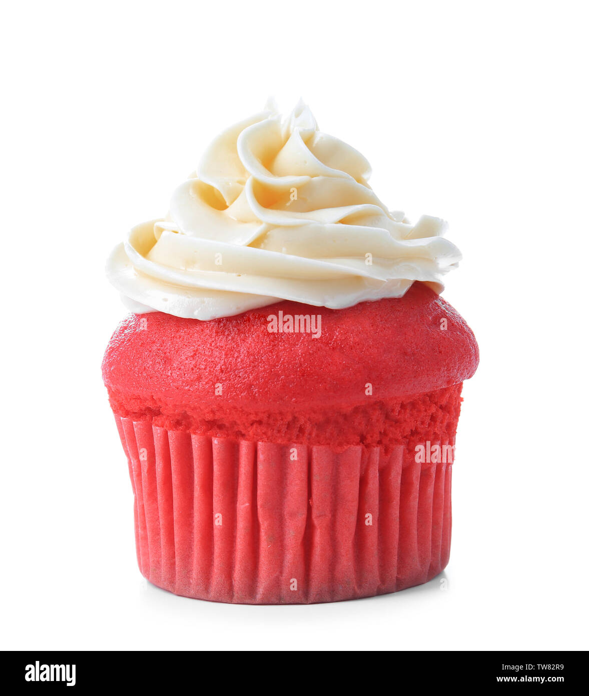Delicious red velvet cupcake on white background Stock Photo - Alamy