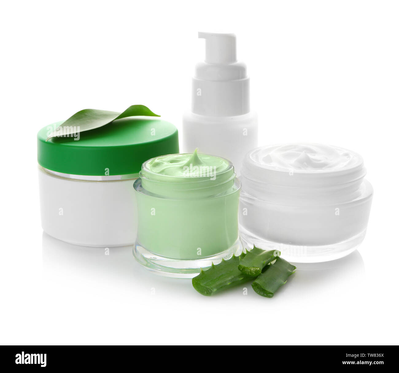 Set of body care products on white background Stock Photo - Alamy