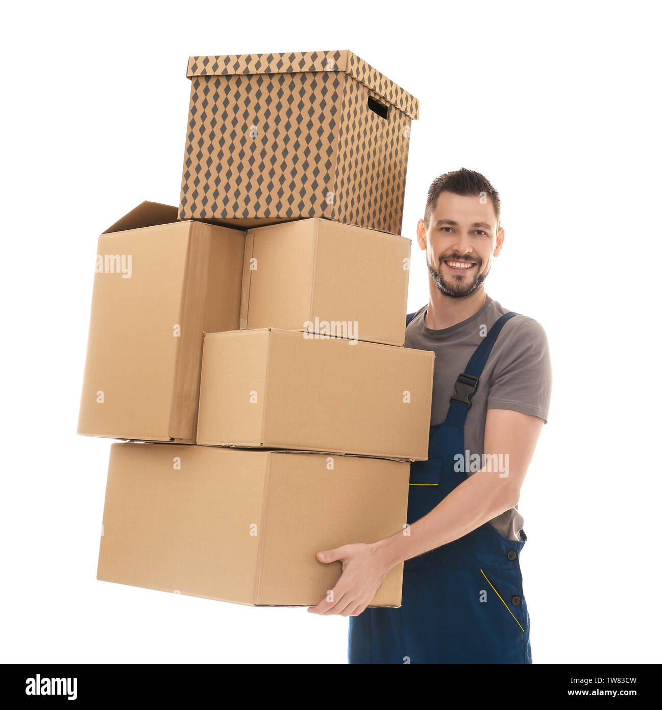 Deliveryman carrying carton boxes hi-res stock photography and images ...