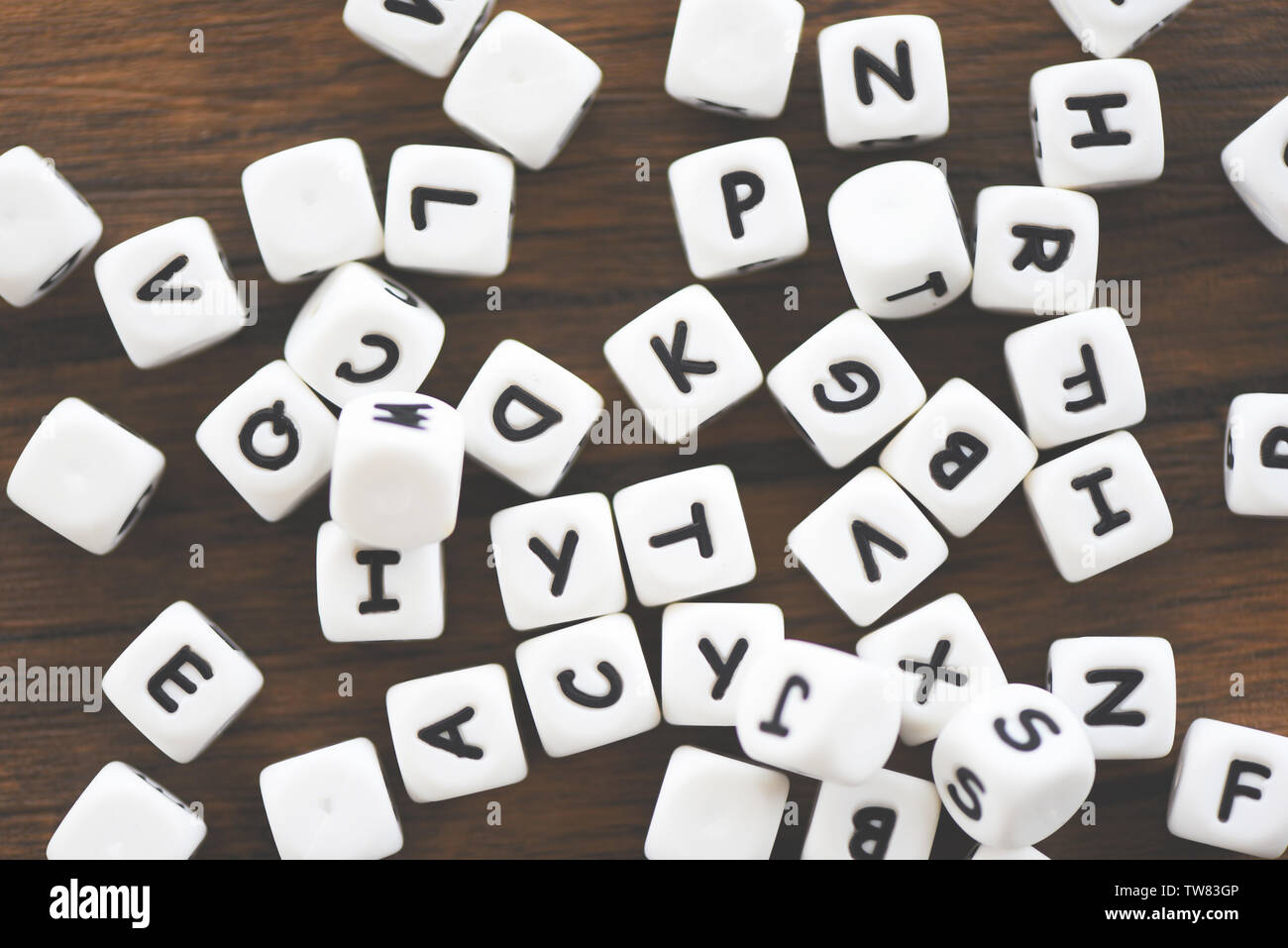 Text dice cube concept / Letter dices alphabet on wooden background ...
