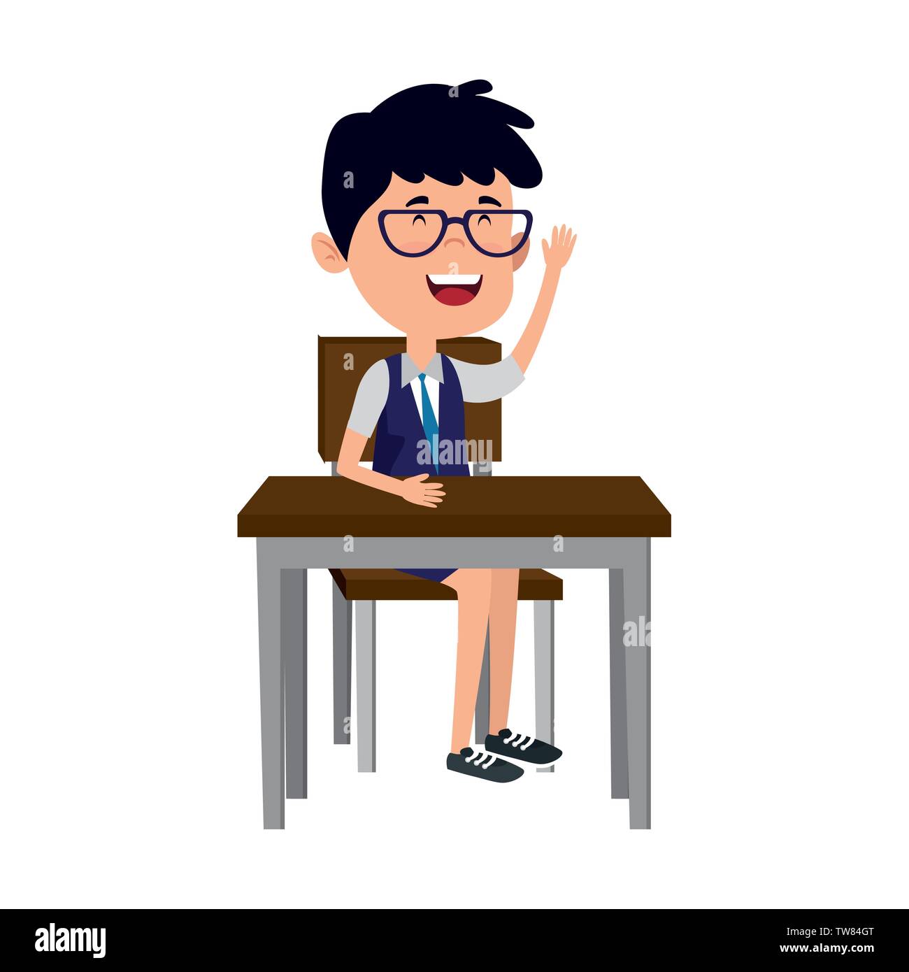 happy student boy seated in school desk Stock Vector Image & Art - Alamy