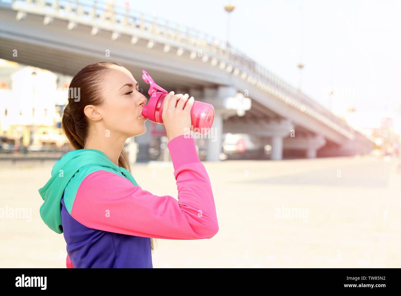 Woman drinking protein shake hi-res stock photography and images - Alamy