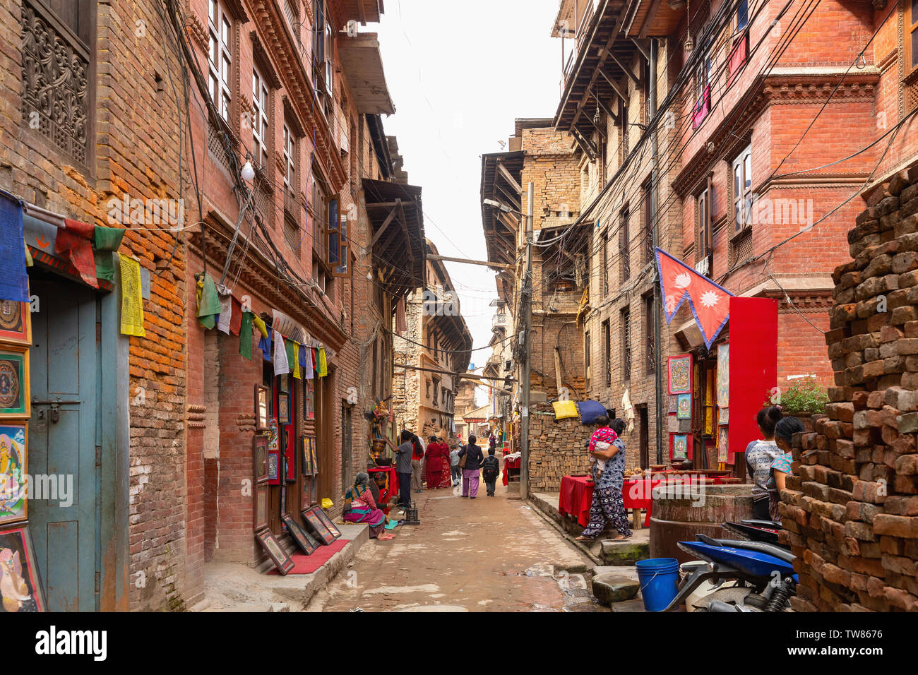 Downtown city street in Bhaktapur, Province No. 3, Nepal, Asia Stock ...