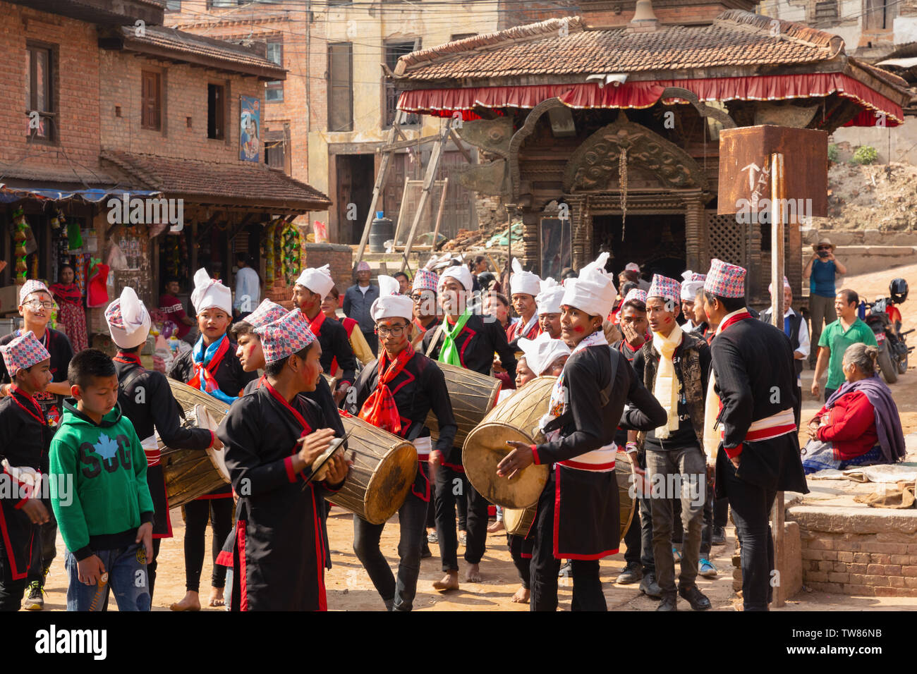 Nepali festival parade, Bhaktapur, Province No. 3, Nepal, Asia Stock ...