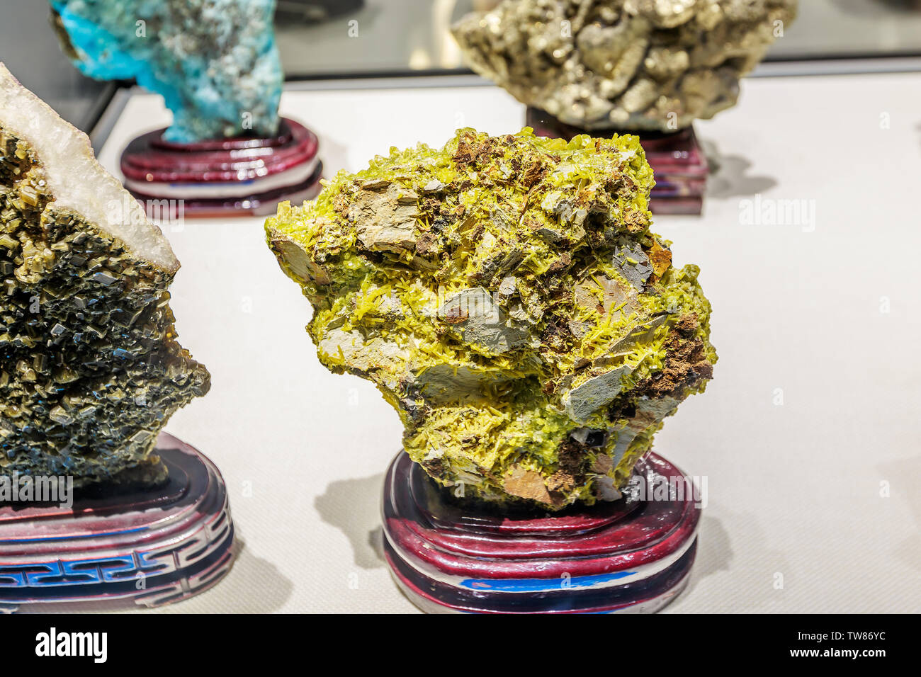 The mineral samples on display at the Yuntai Mountain Geological Park ...