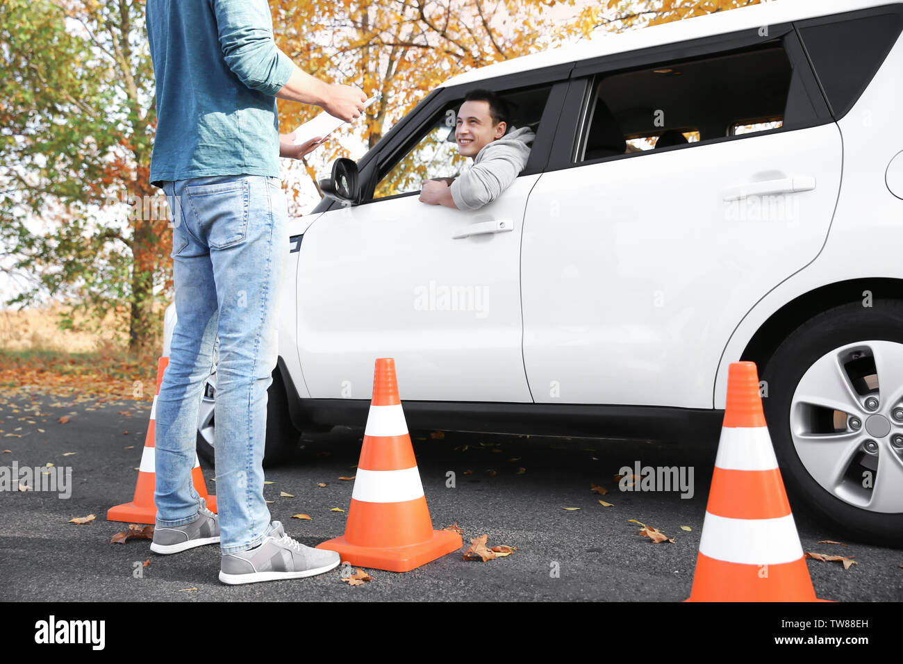 Car passing cones hi-res stock photography and images - Alamy