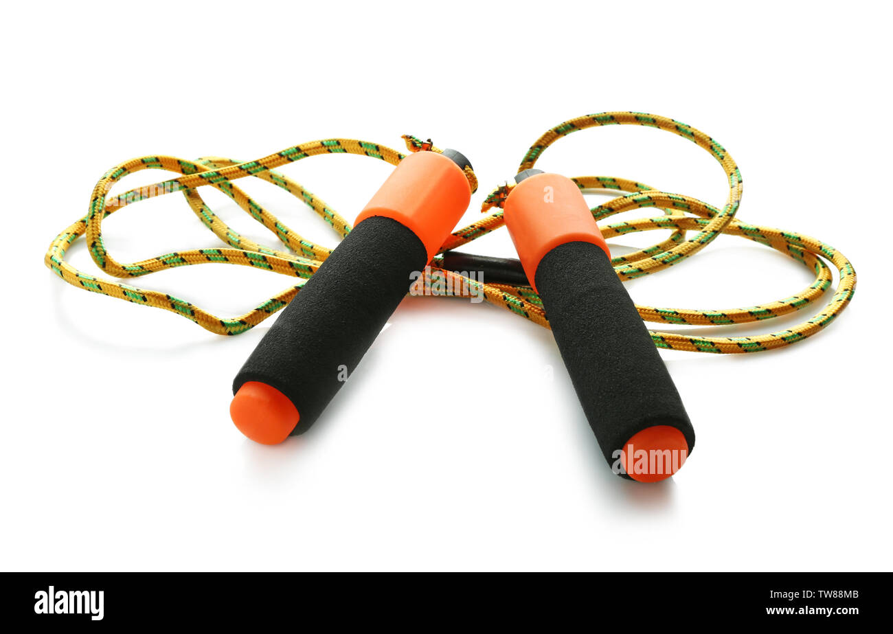 Jumping rope on white background Stock Photo - Alamy