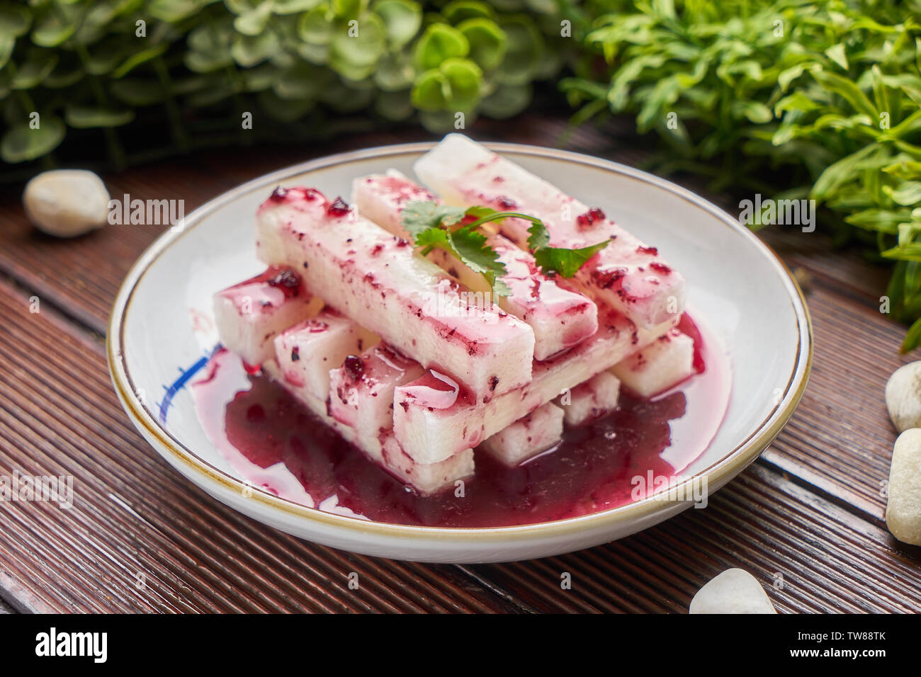Creative food, blueberry juice, steamed yam Stock Photo - Alamy