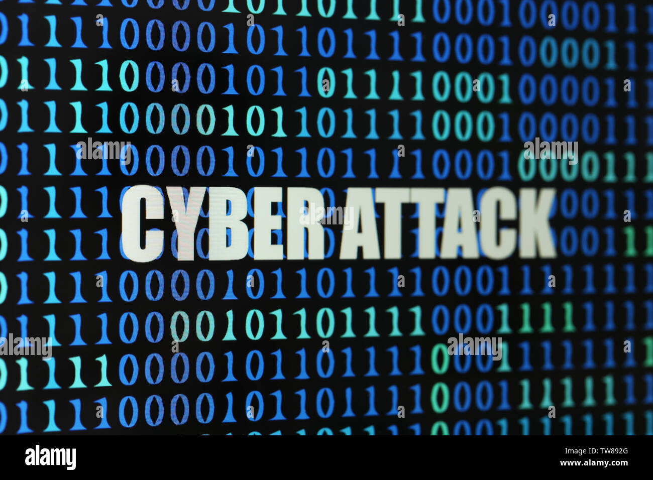 Words "Cyber attack" with binary code on screen Stock Photo - Alamy