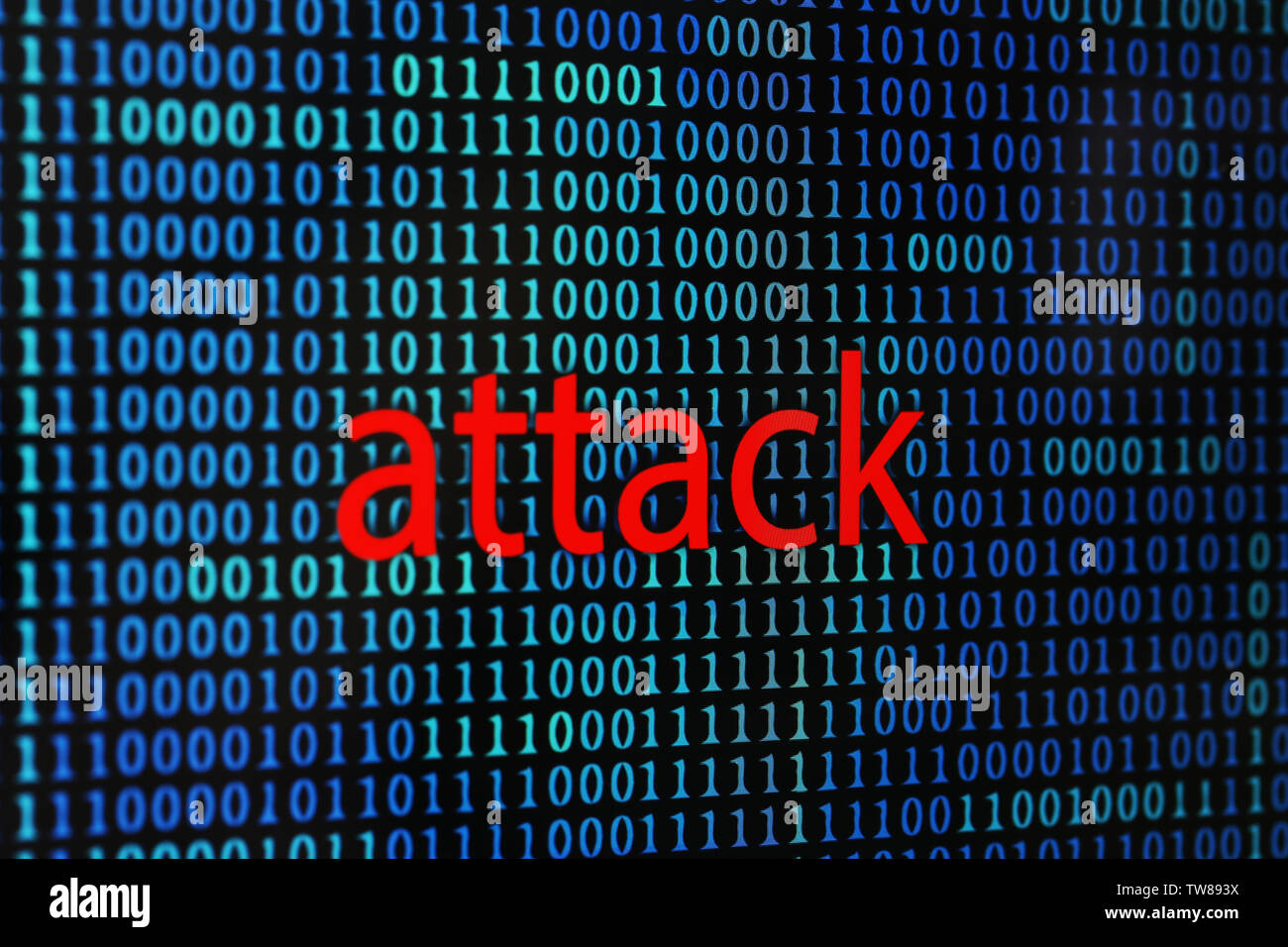 Word "Attack" with binary code on screen Stock Photo - Alamy