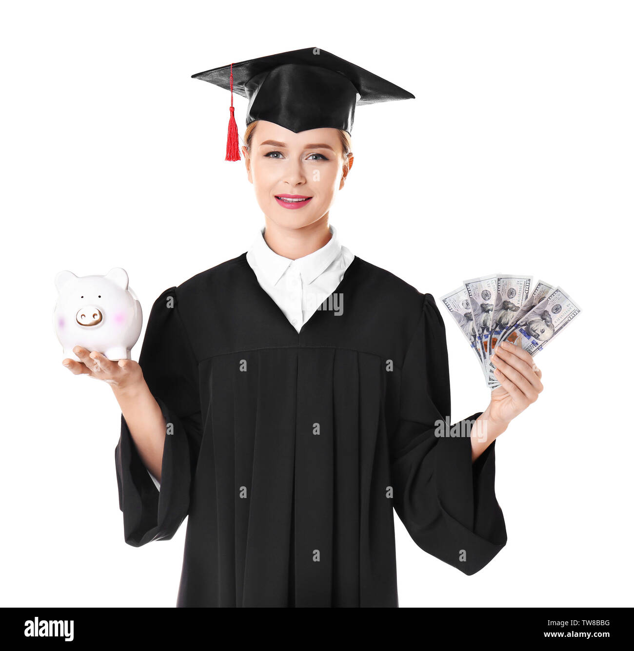 Female graduate student holding money hi-res stock photography and ...
