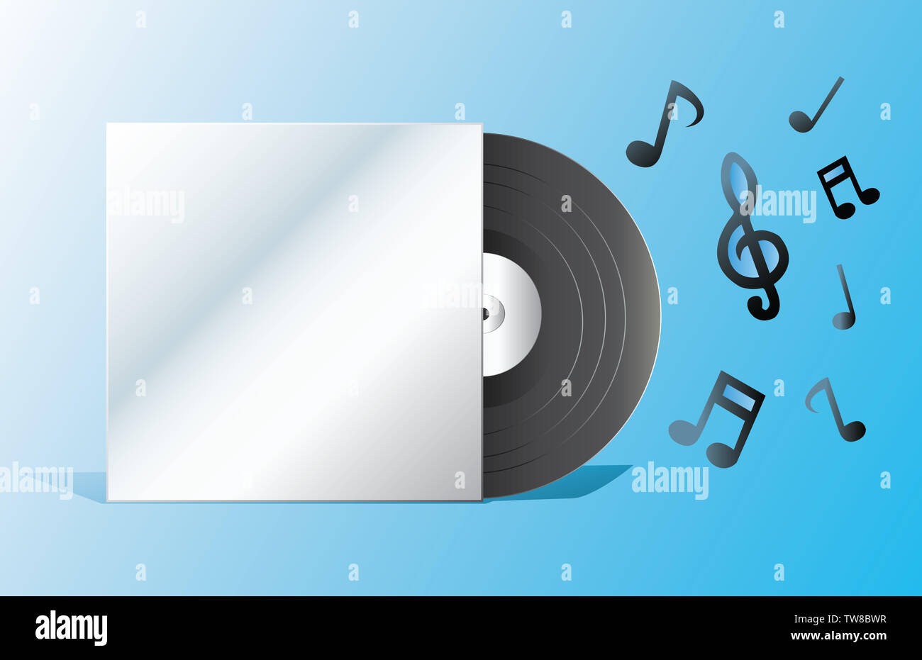 record and empty cover with note Stock Photo - Alamy