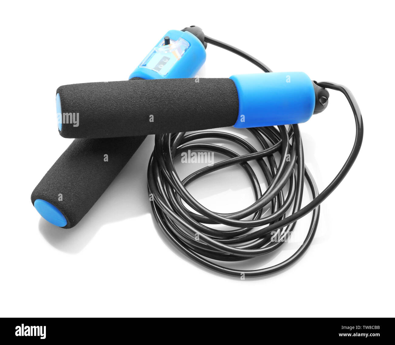 Modern jumping rope on white background Stock Photo - Alamy