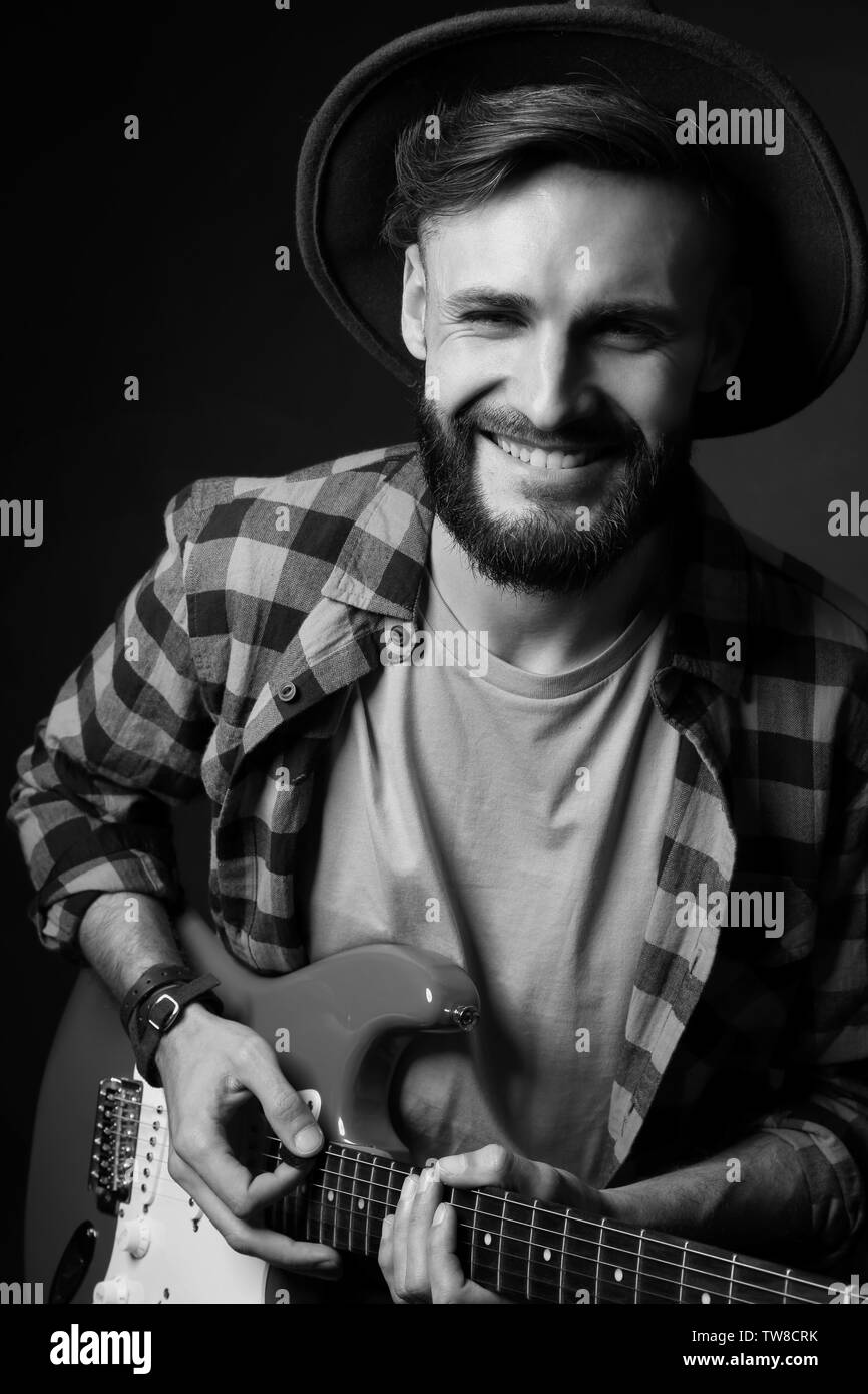 Happy handsome guy playing Black and White Stock Photos & Images - Alamy