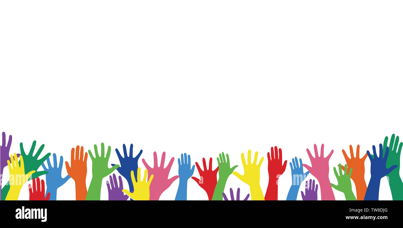 colorful hands up and background Stock Photo - Alamy
