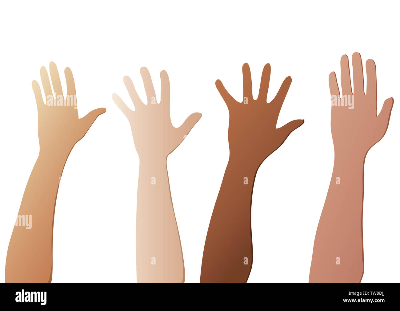 all hands up and background Stock Photo - Alamy