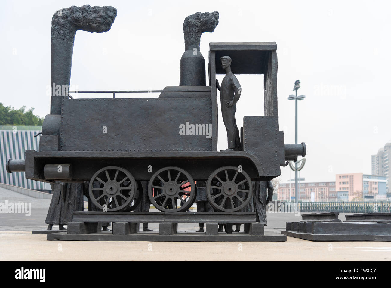 Steam engine sculpture at the Chinese Palace of Art in Shanghai Stock ...