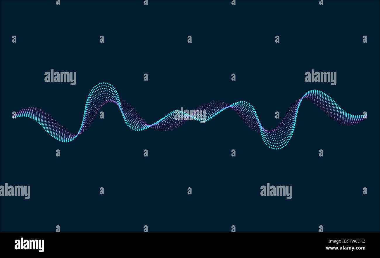 Glowing dot array in wave form, vector design element composed of ...