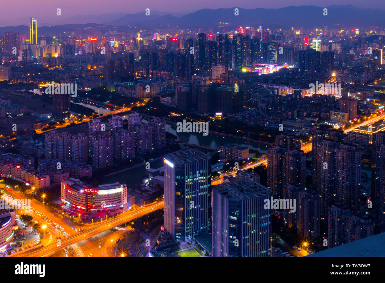 Night view of downtown Fuzhou Stock Photo - Alamy
