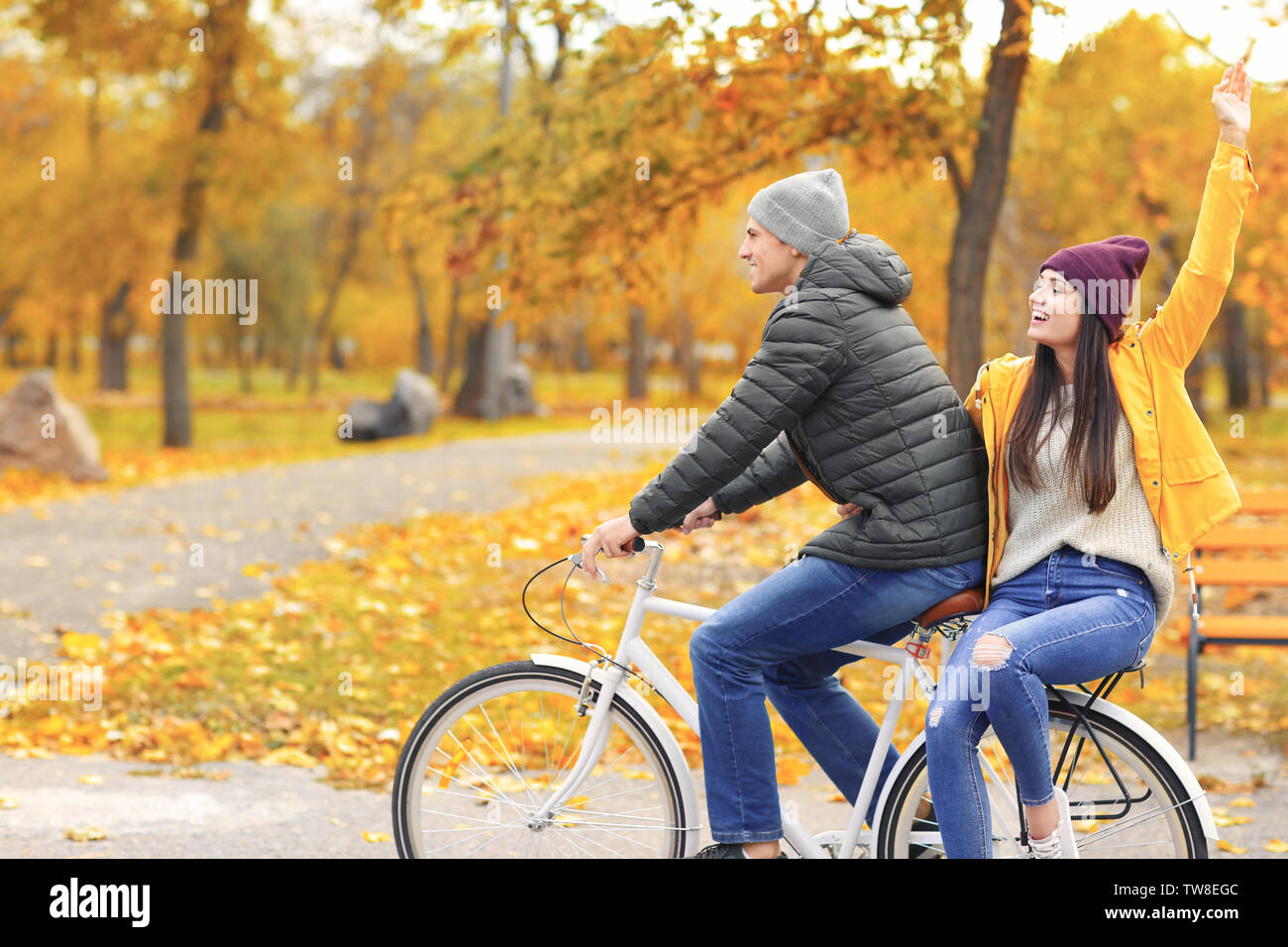 Young couple enjoying romantic bicycle hi-res stock photography and ...