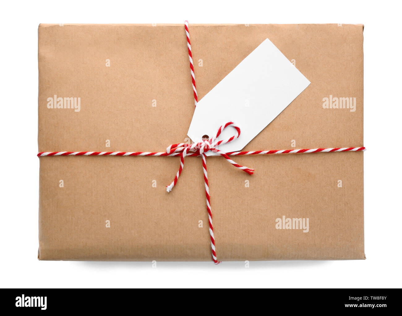 Parcel gift box on white background Stock Photo - Alamy