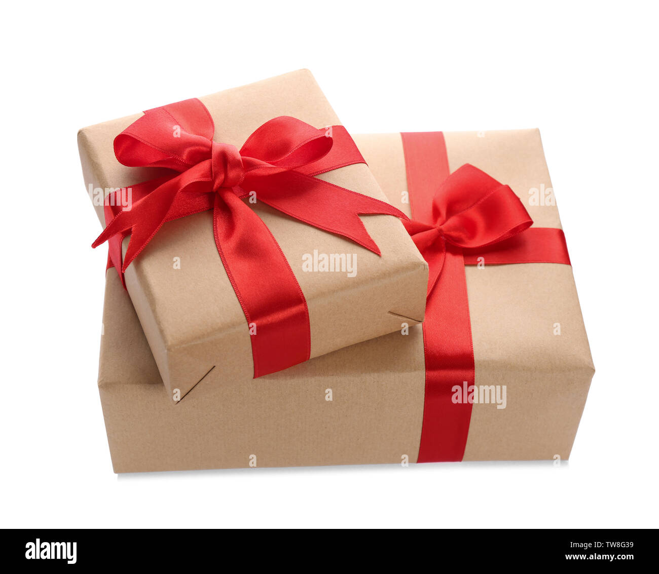 Parcel gift boxes on white background Stock Photo - Alamy