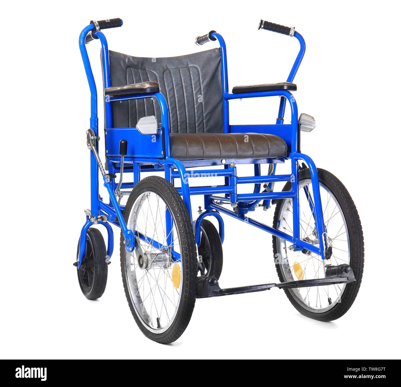 Blue wheelchair on white background Stock Photo - Alamy