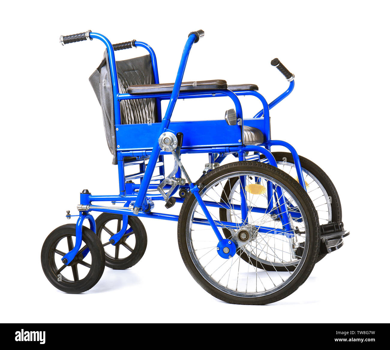 Blue wheelchair on white background Stock Photo - Alamy