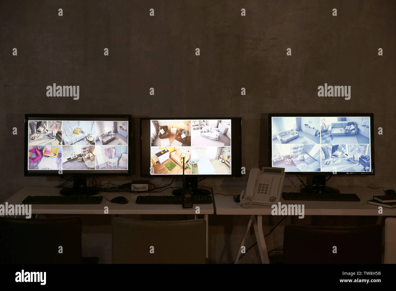 Workplace of security guard at night Stock Photo - Alamy