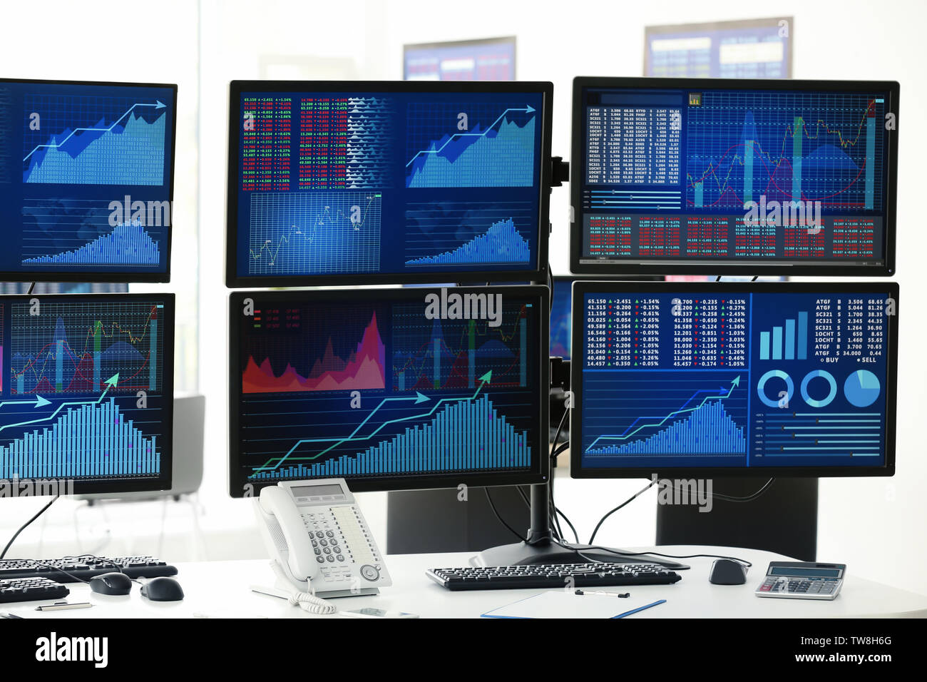 Modern stock trader's workplace in office Stock Photo - Alamy