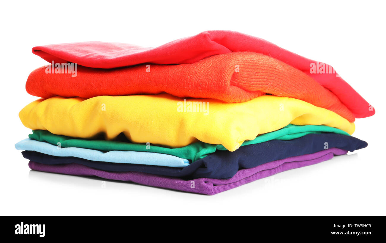 Folded rainbow clothes on white background Stock Photo - Alamy