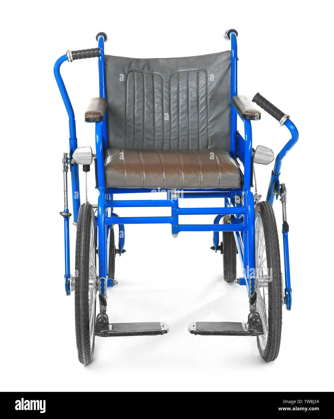 Blue wheelchair on white background Stock Photo - Alamy