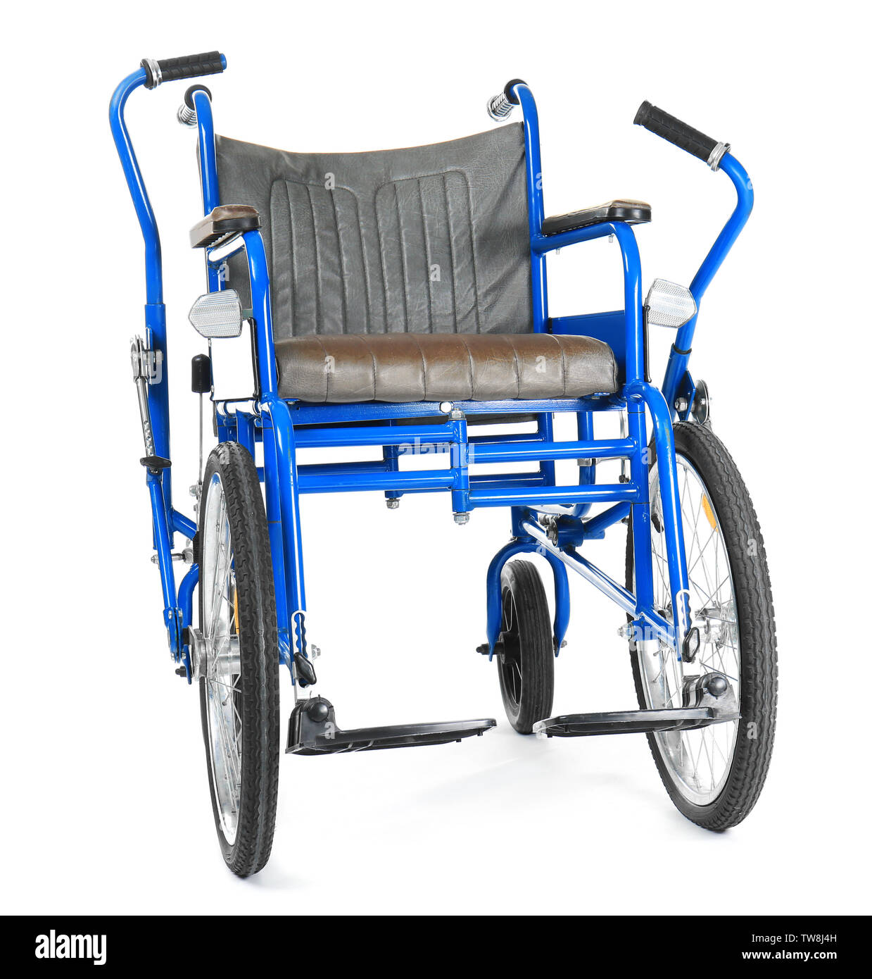 Blue wheelchair on white background Stock Photo - Alamy