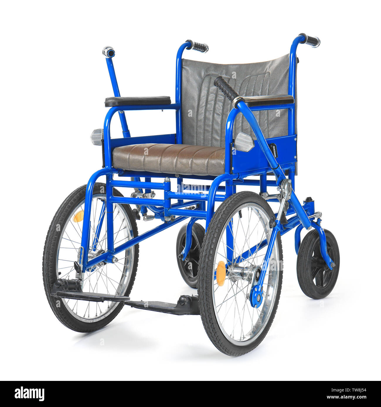 Blue wheelchair on white background Stock Photo - Alamy