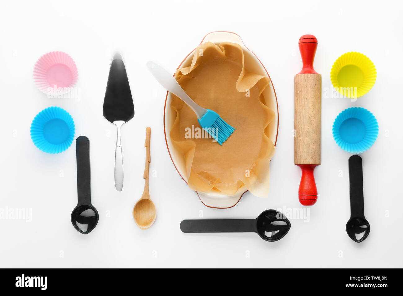 Kitchen utensils for pastries on white background Stock Photo - Alamy