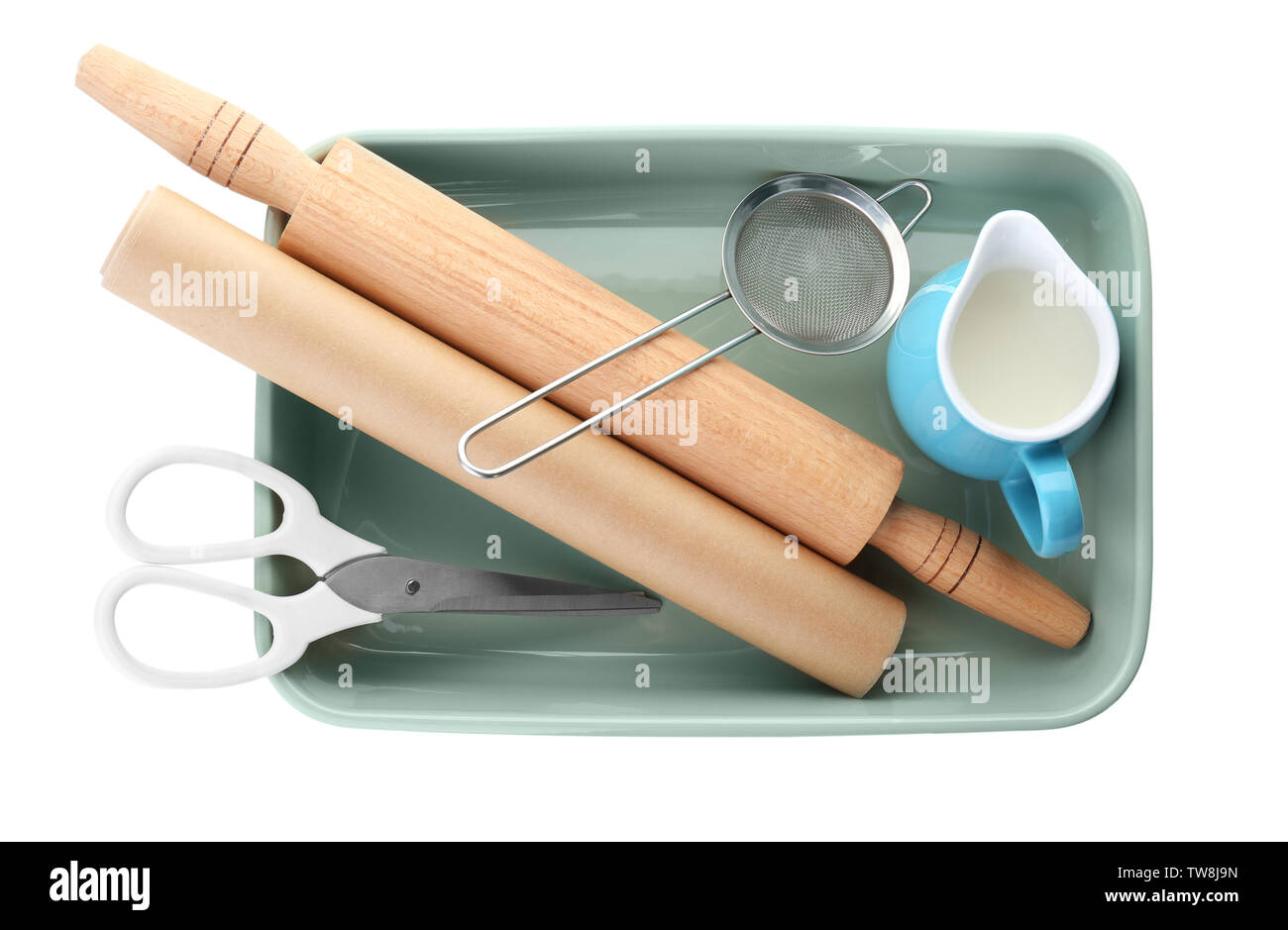 Kitchen utensils for pastries on white background Stock Photo - Alamy
