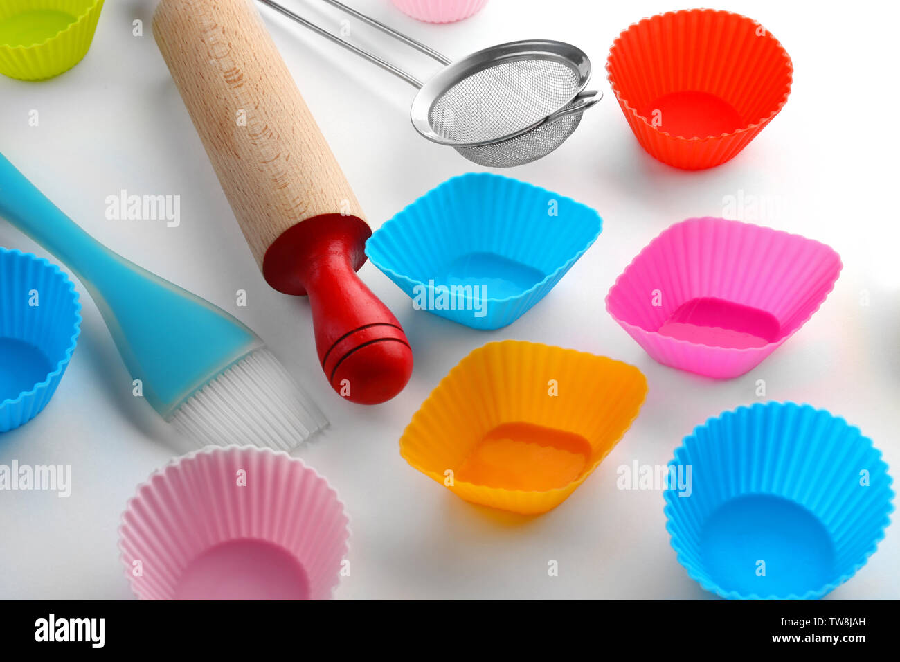 Kitchen utensils for pastries on white background Stock Photo - Alamy