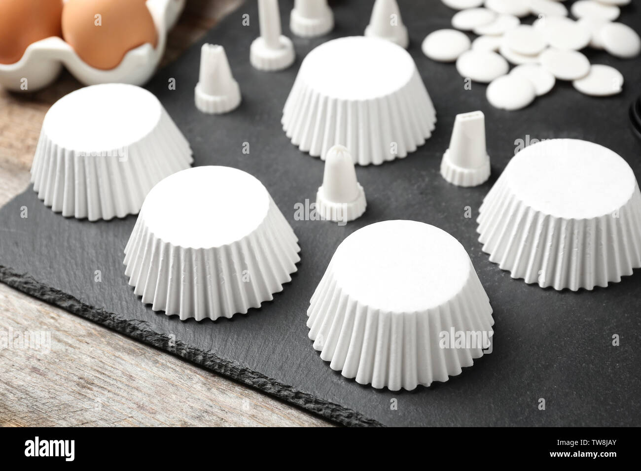 Kitchen utensils for pastries on slate plate Stock Photo - Alamy